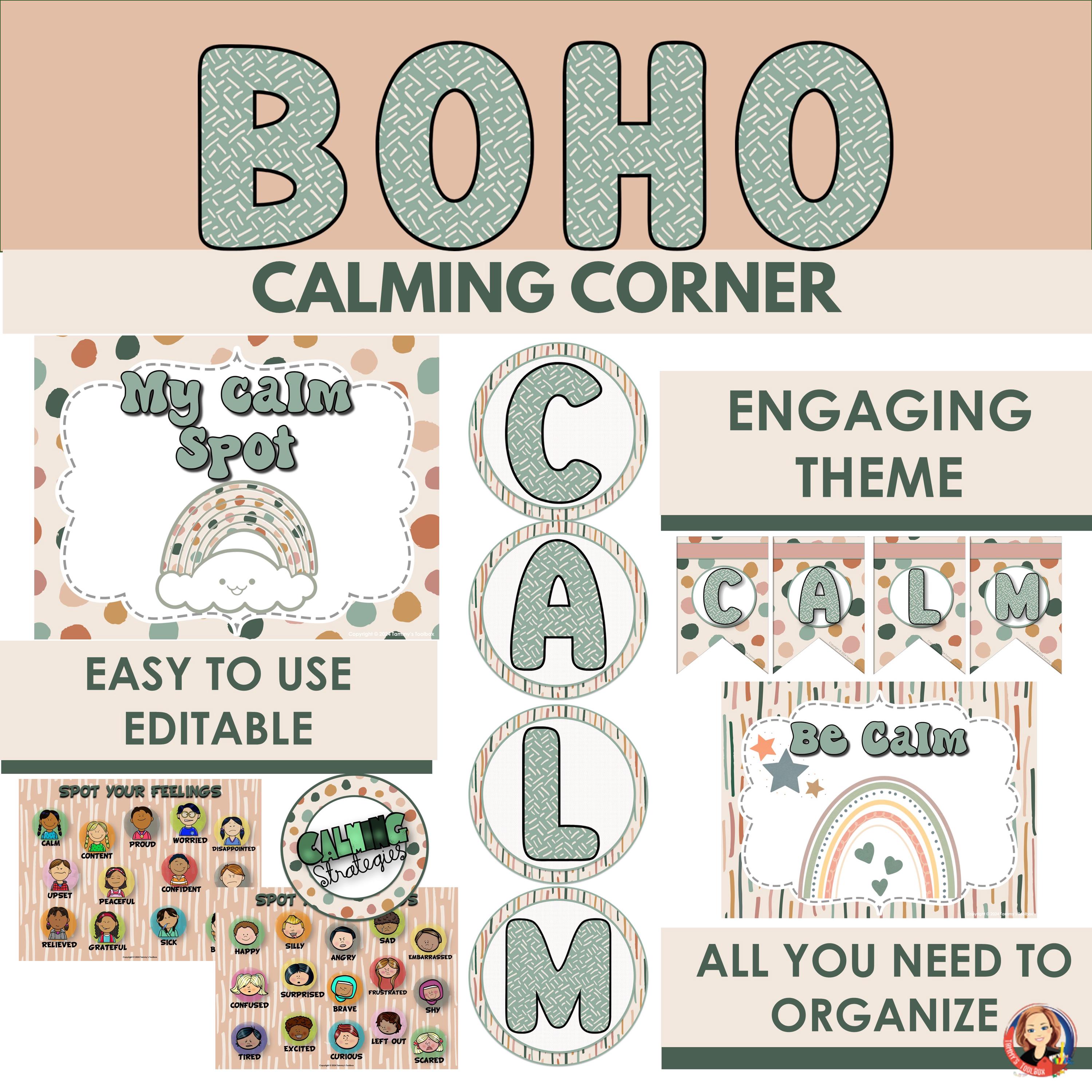 Boho Rainbow Calming Corner Kit With Strategies, Feelings Posters, and ...