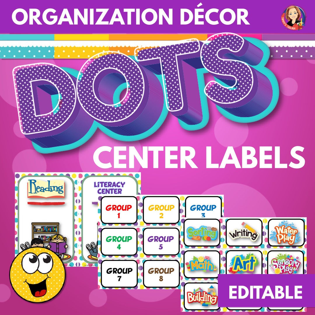 Center Signs and Labels in Bright Polka Dot Classroom Decor Theme ...