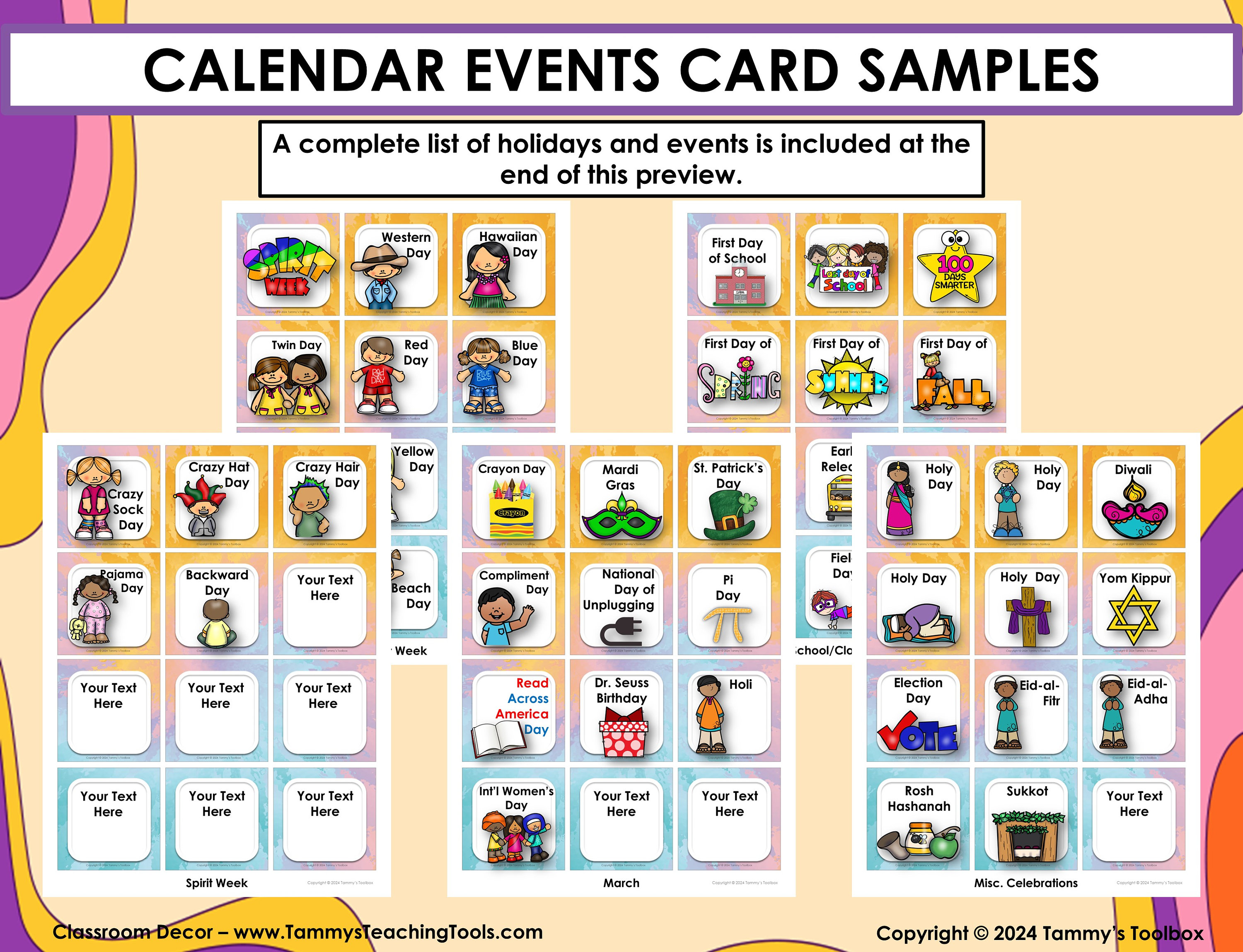 Groovy Retro Gnome Classroom Calendar Set, Editable, Printable Bulletin ...