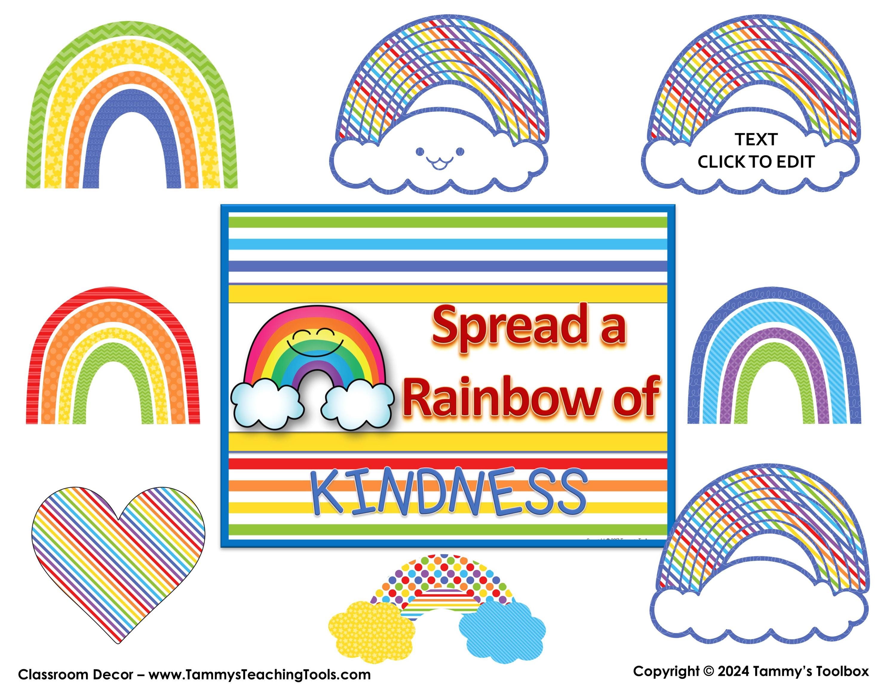 Bright Rainbow Classroom Decor, Emoji Rainbow Back to School Bulletin ...