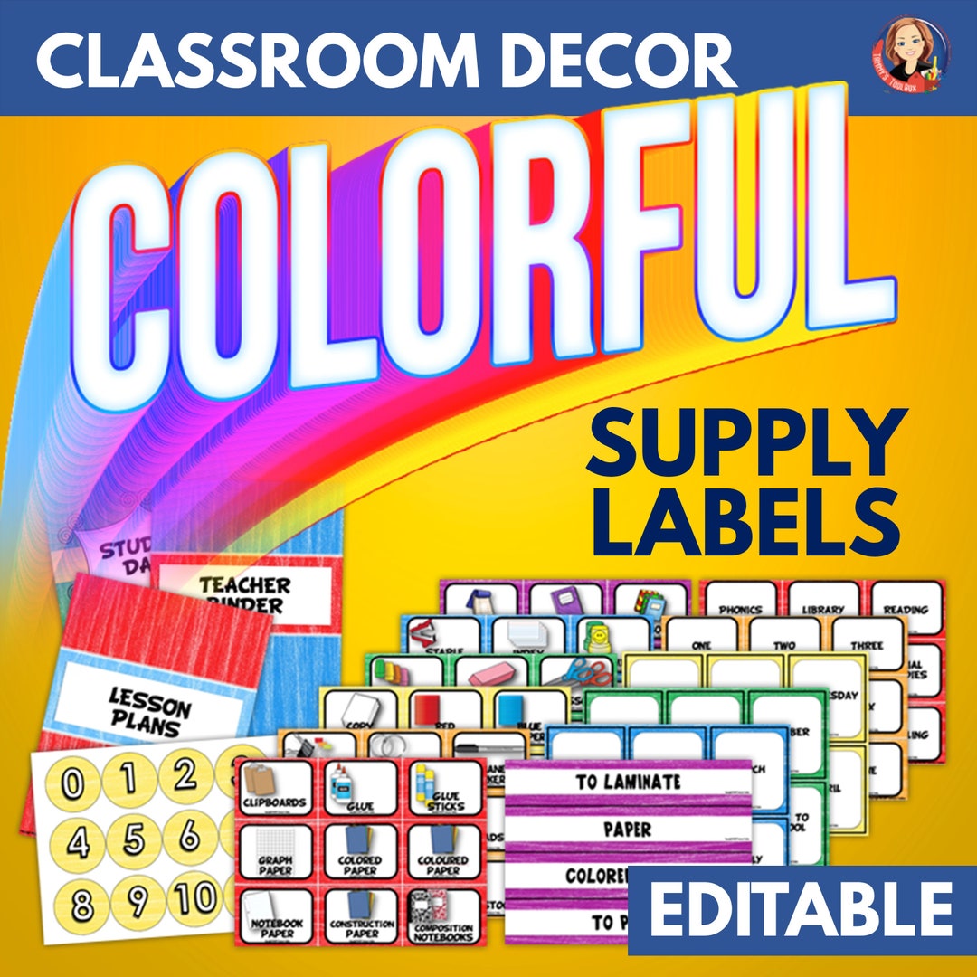 Classroom Supply Labels, Organization Labels in Bright Colors ...