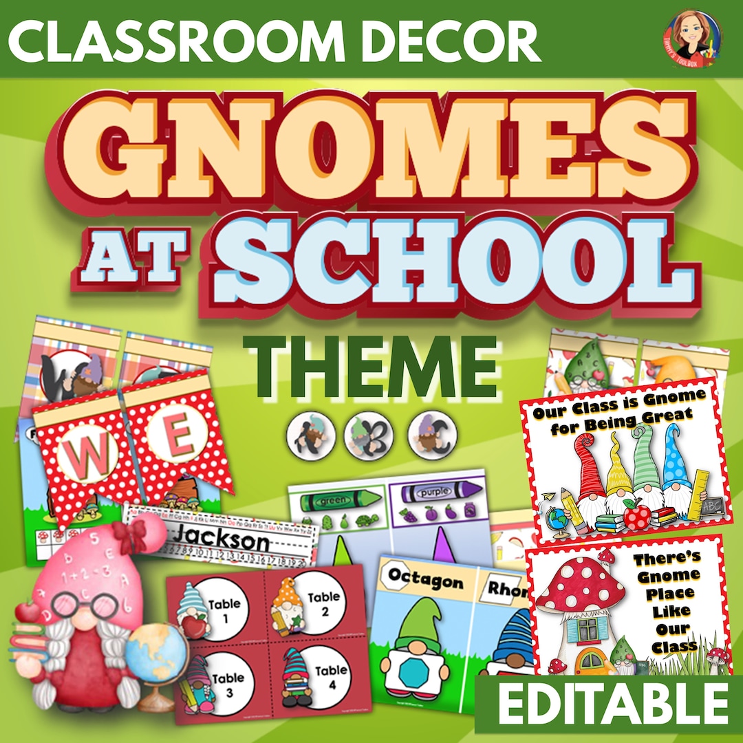 Gnomes at School Classroom Decor Kit and Activities, Colorful Gnome ...
