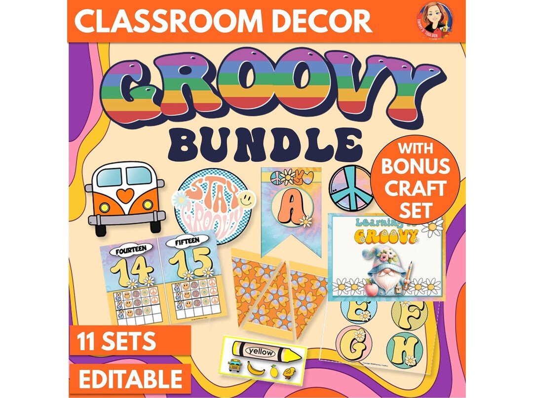 Groovy Retro Classroom Decor Bundle, With Bonus Back to School Craft ...