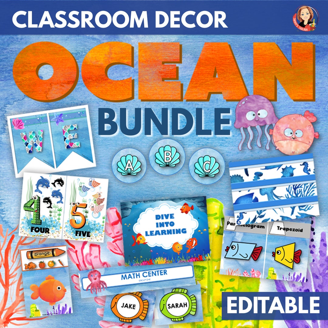 Ocean Under the Sea Classroom Decor Bundle, Sea Life Bulletin Board ...