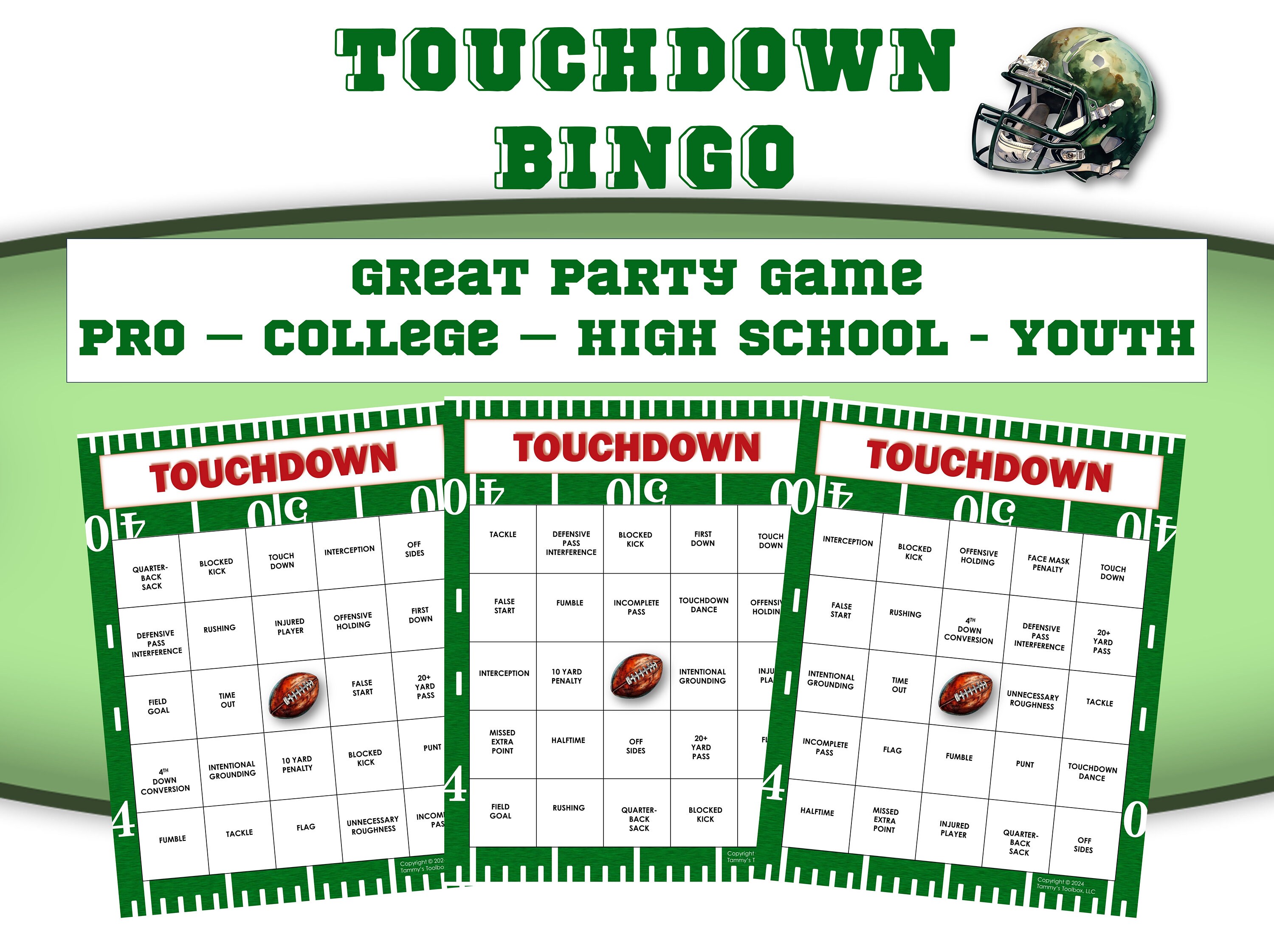 Football Bingo Game, 30 Unique Printable Football Bingo Cards, Football ...