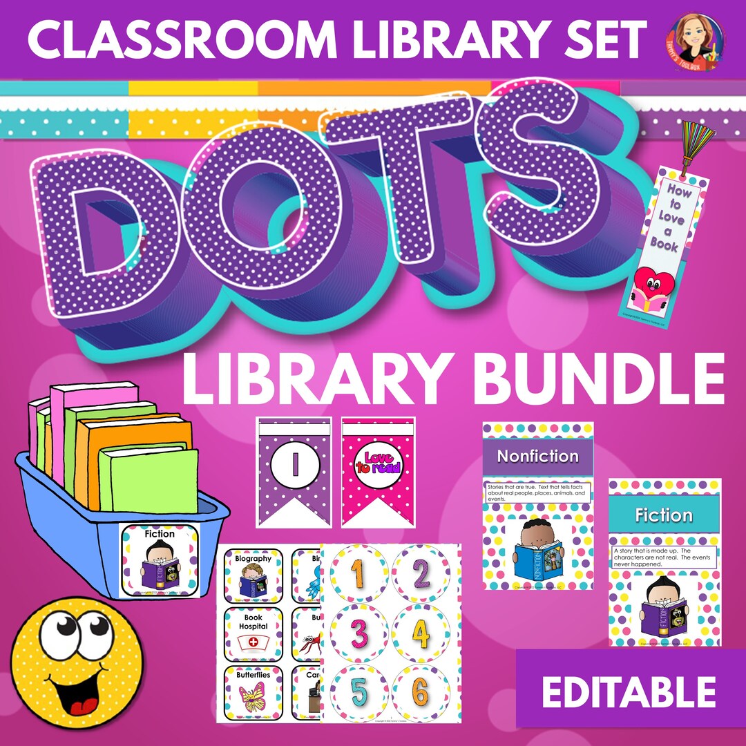 Classroom Library Organization Bundle in Bright Polka Dot Classroom ...