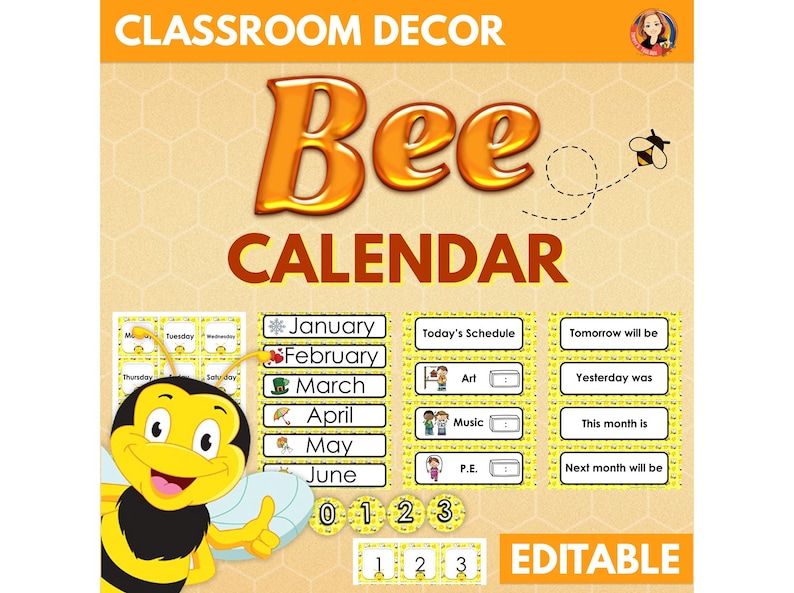 Bee Classroom Decor Calendar and Class Schedule, Bee Theme Classroom ...