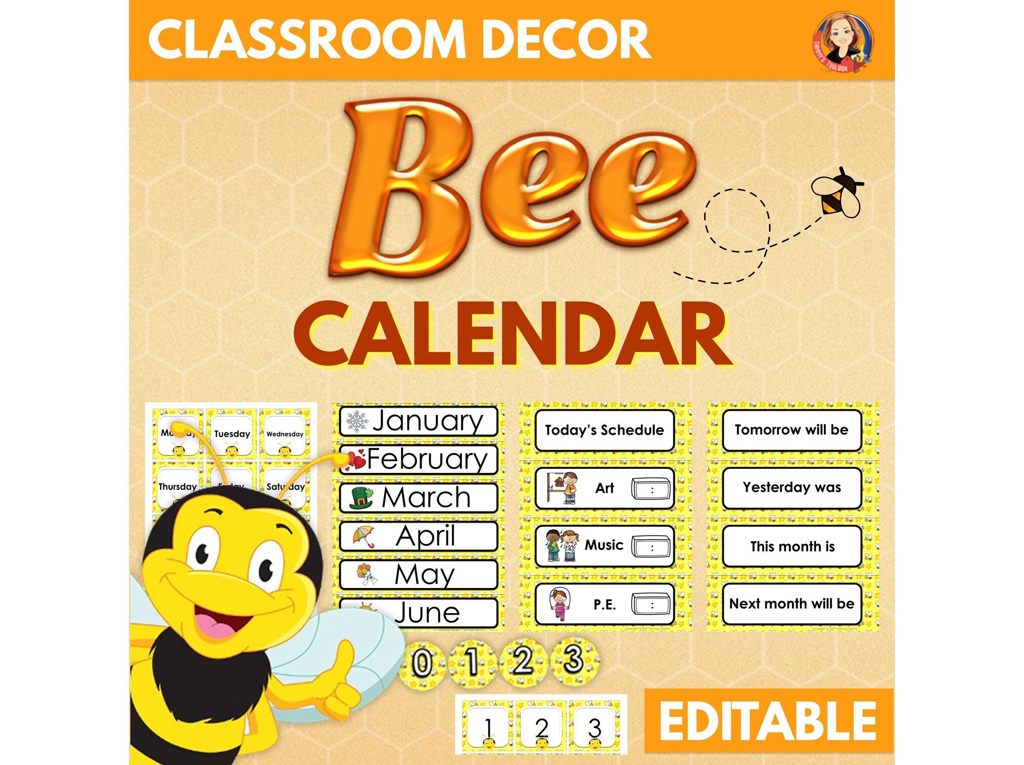 Bee Classroom Decor Calendar and Class Schedule, Bee Theme Classroom ...