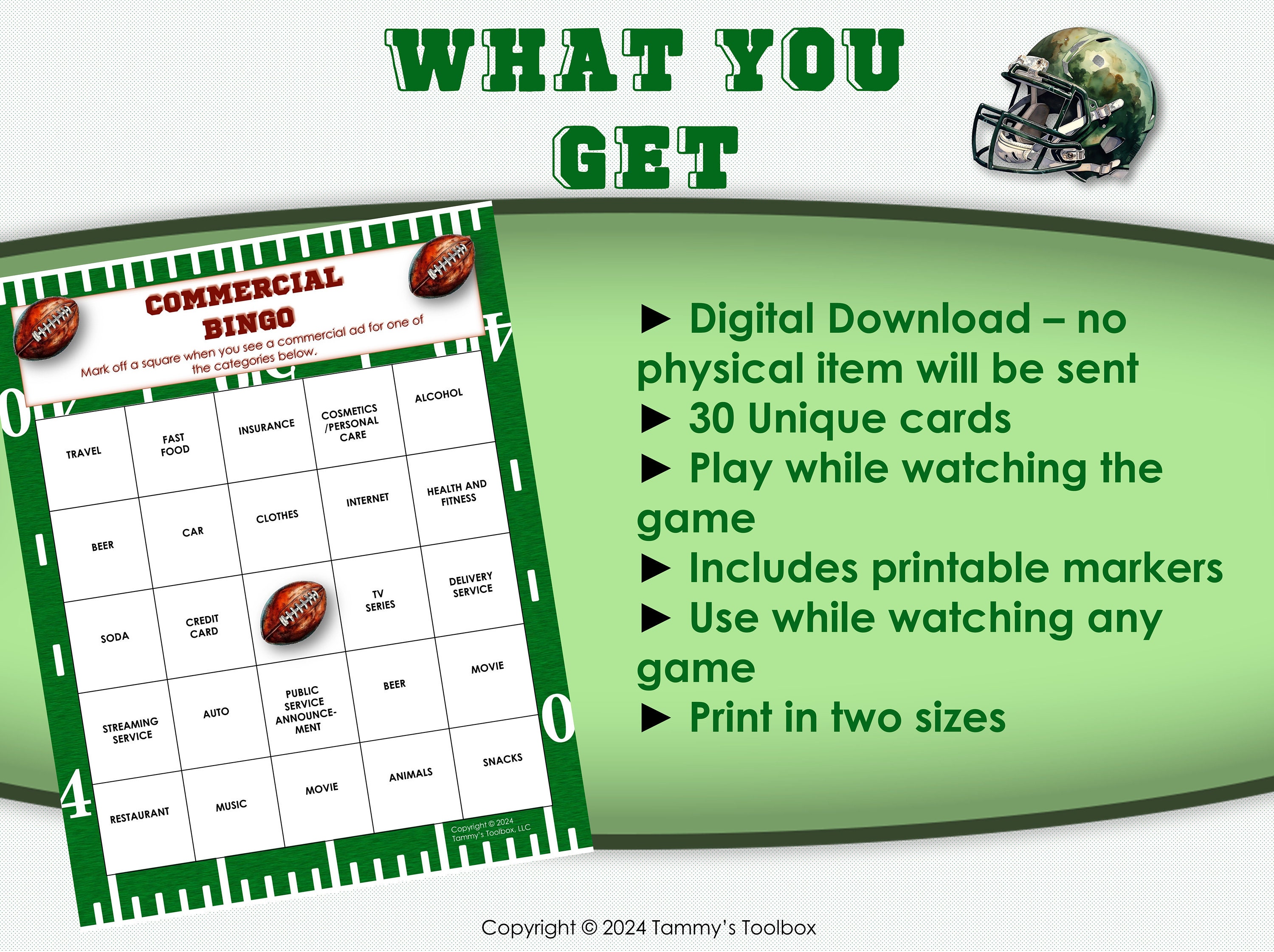 The Super Football Bingo Game, Commercials Bingo, 30 Printable Bingo ...