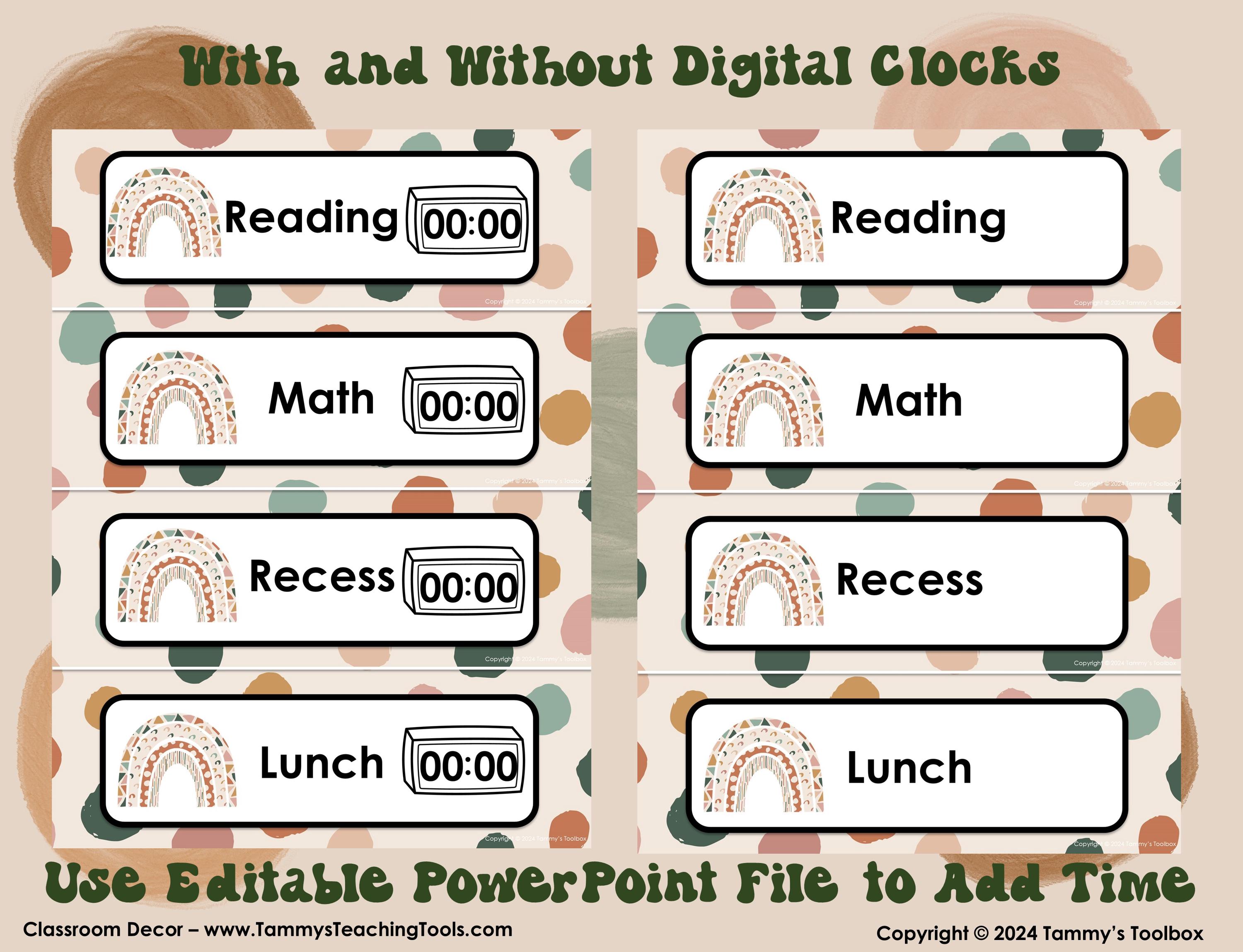 Boho Rainbow Classroom Schedule Cards, Editable Calming Boho Theme ...