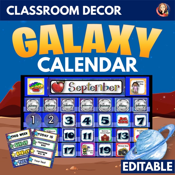 Editable Classroom Calendar in Galaxy Outer Space Theme - Etsy