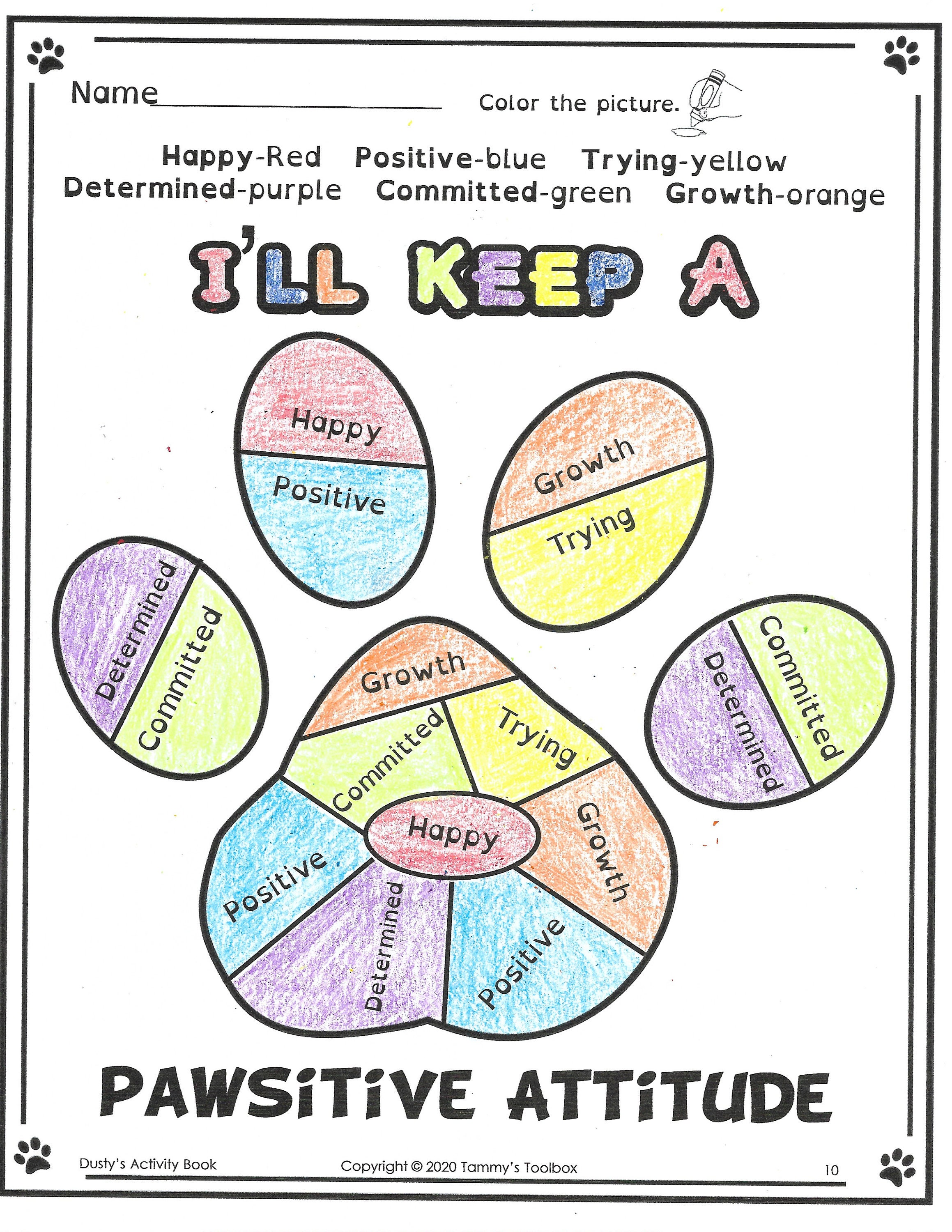 Growth Mindset Worksheets Coloring Pages and Activities, Dog Coloring ...