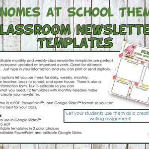 Classroom Newsletter Templates in Gnomes Theme, Printable Newsletter ...