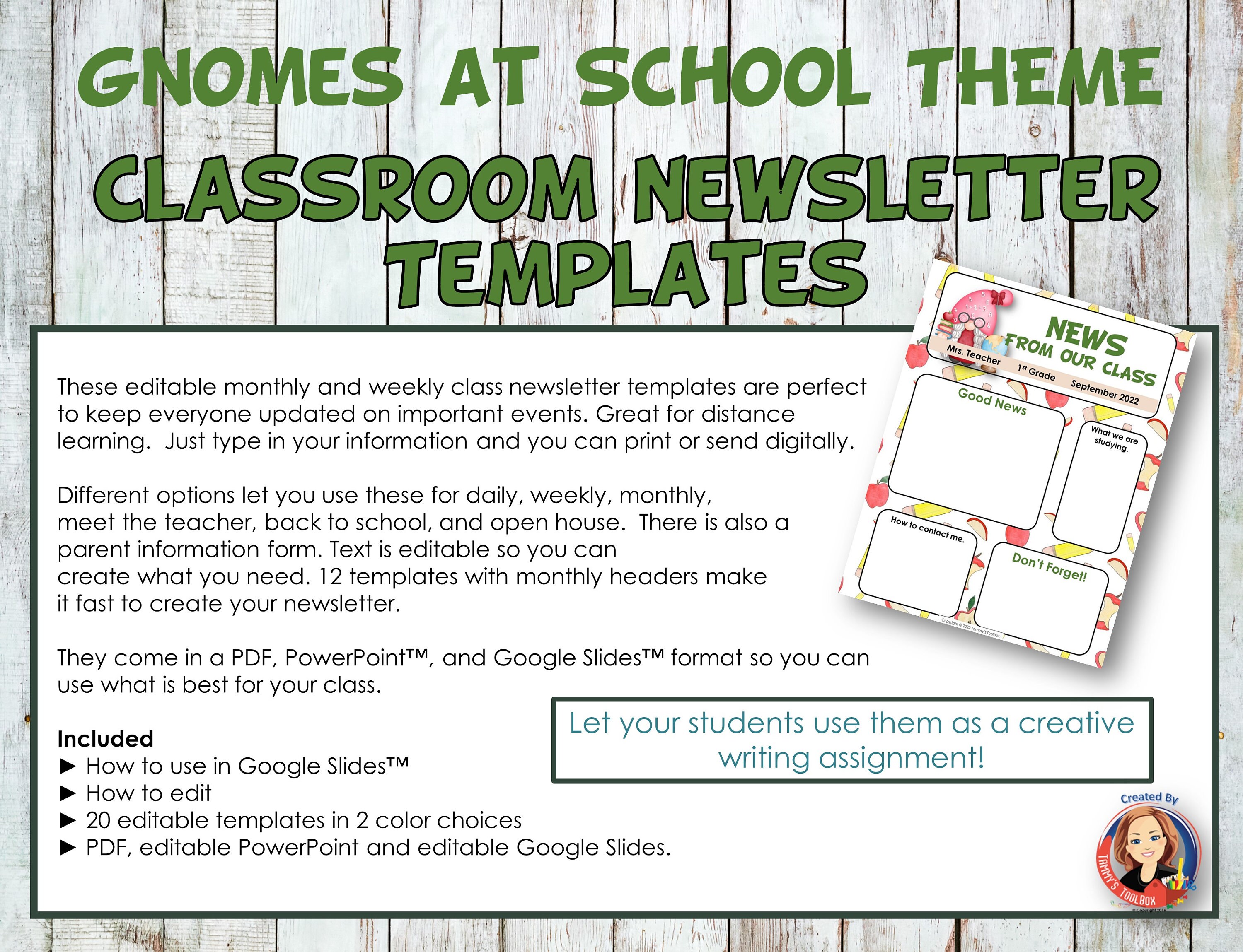 Classroom Newsletter Templates in Gnomes Theme, Printable Newsletter ...