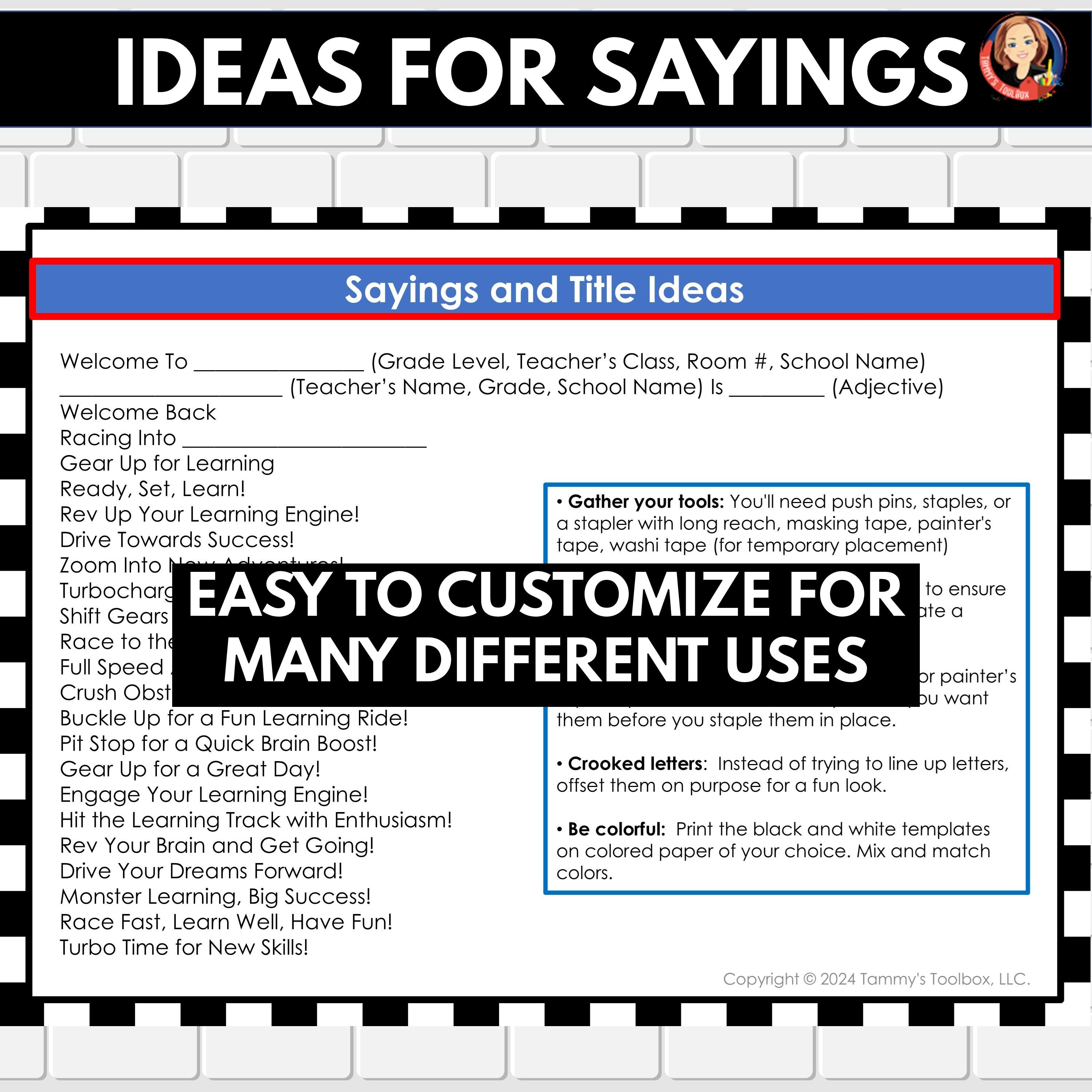 Race Car, Checkered Flag Bulletin Board Letters, Back to School ...