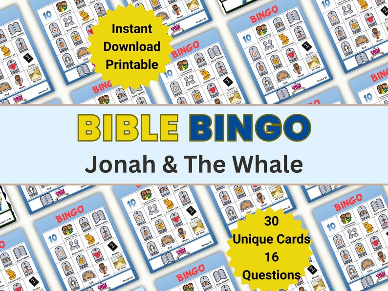 Bible Bingo, Bible Lesson Review Game for Kids, the Story of Jonah ...