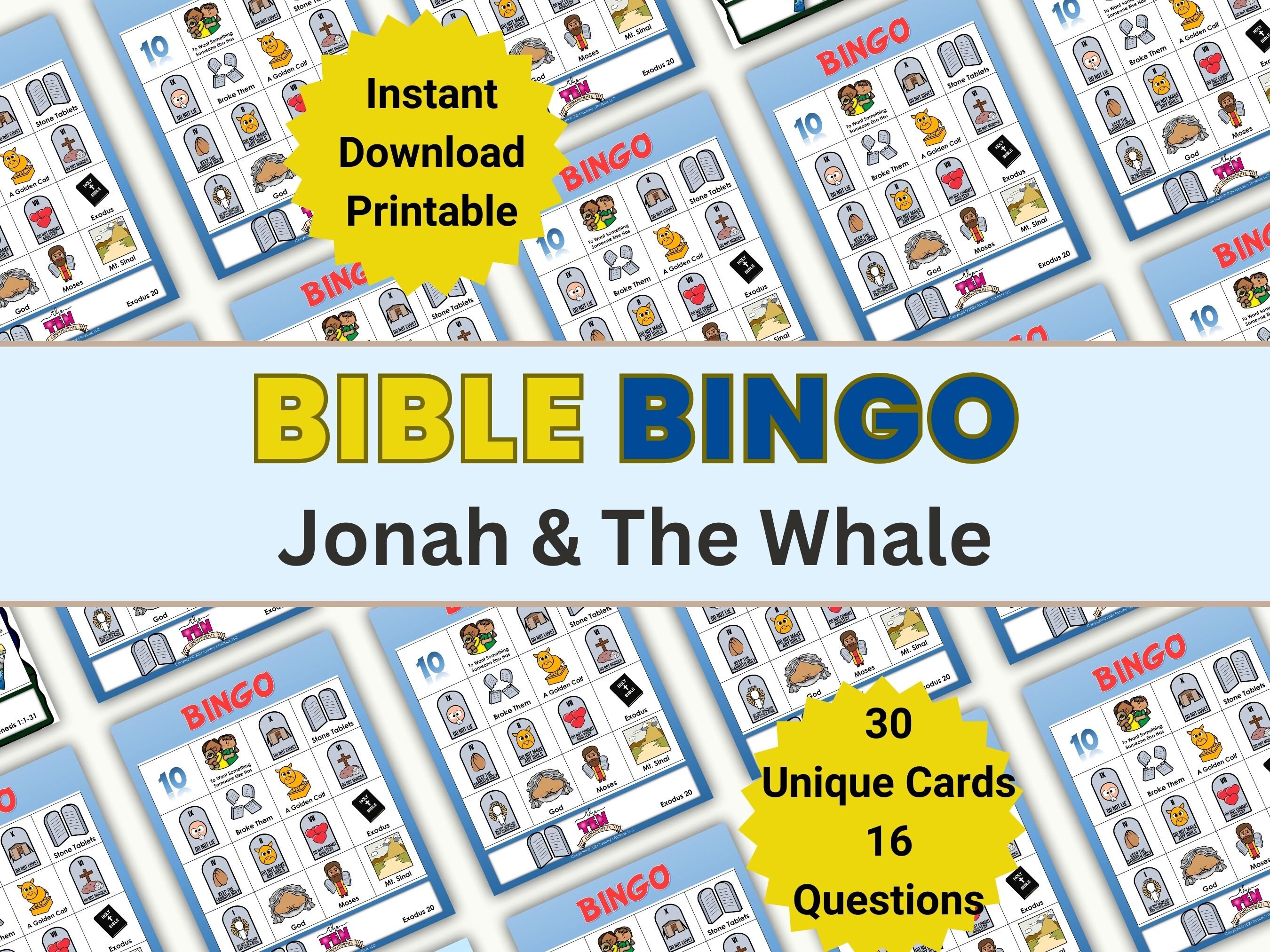 Bible Bingo, Bible Lesson Review Game for Kids, the Story of Jonah ...