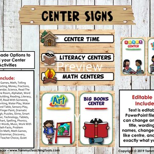 Rustic Camping Classroom Center Posters, Editable Labels, Printable ...