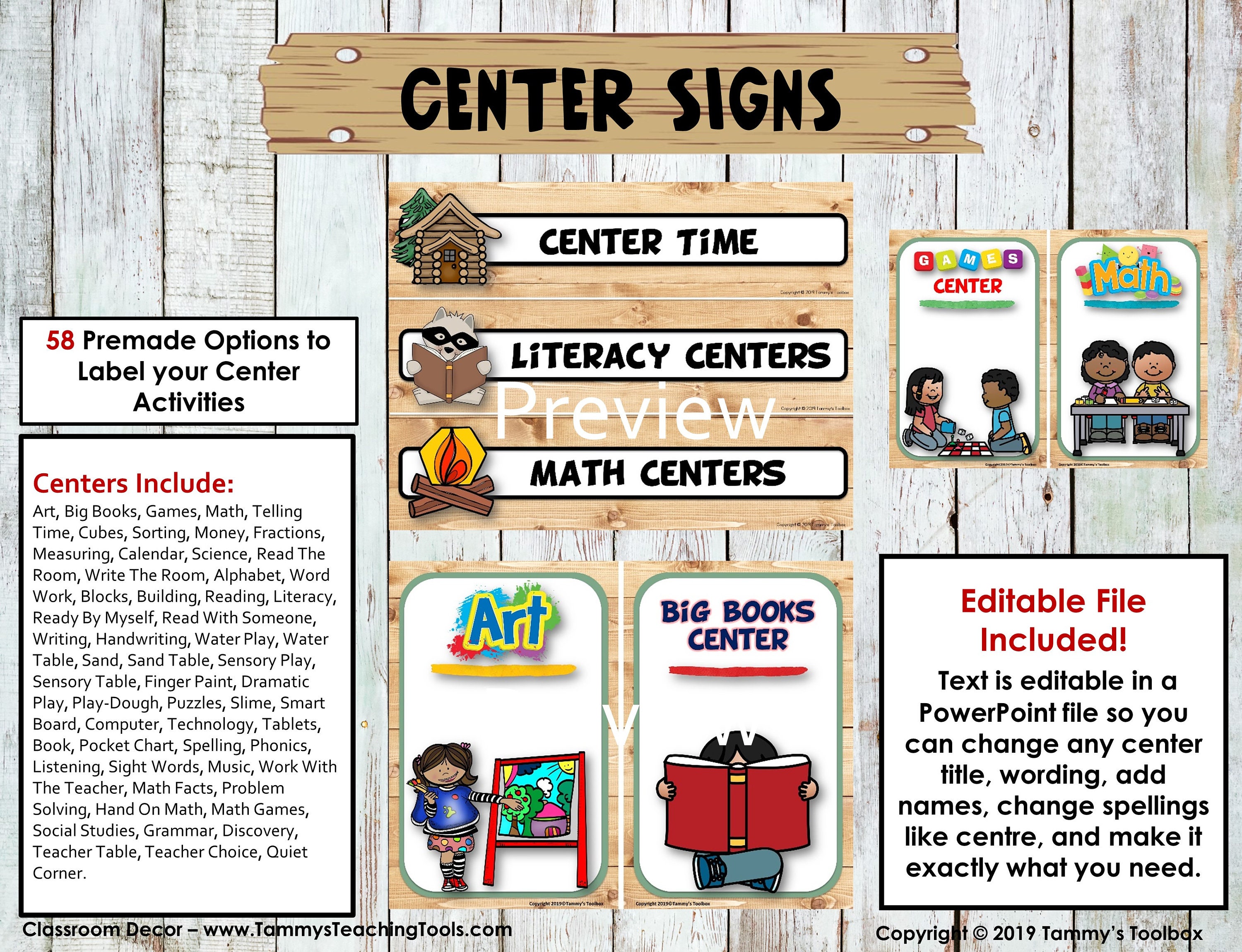 Rustic Camping Classroom Center Posters, Editable Labels, Printable ...