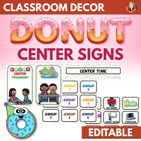 Classroom Center Signs and Labels in Donut Theme - Etsy