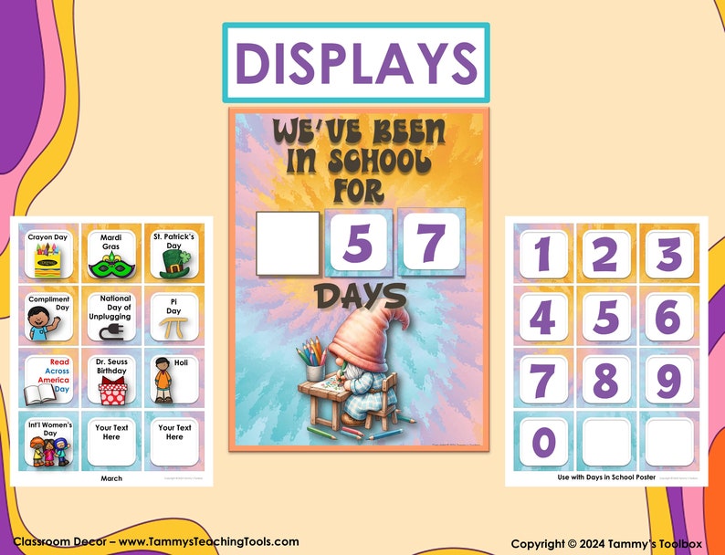 Groovy Retro Gnome Classroom Calendar Set, Editable, Printable Bulletin ...