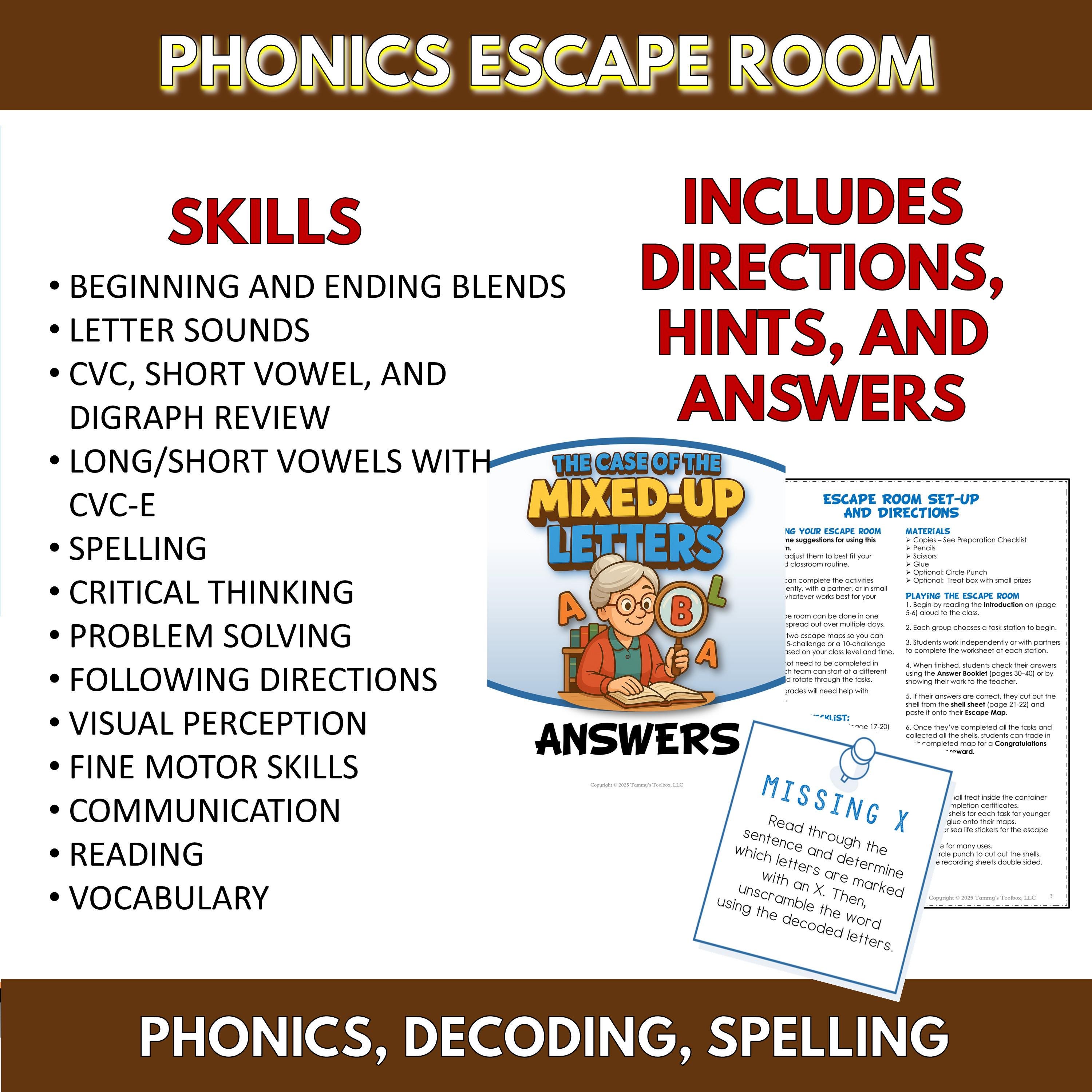 Phonics Escape Room Printable Game | Fun Reading and Spelling Review ...