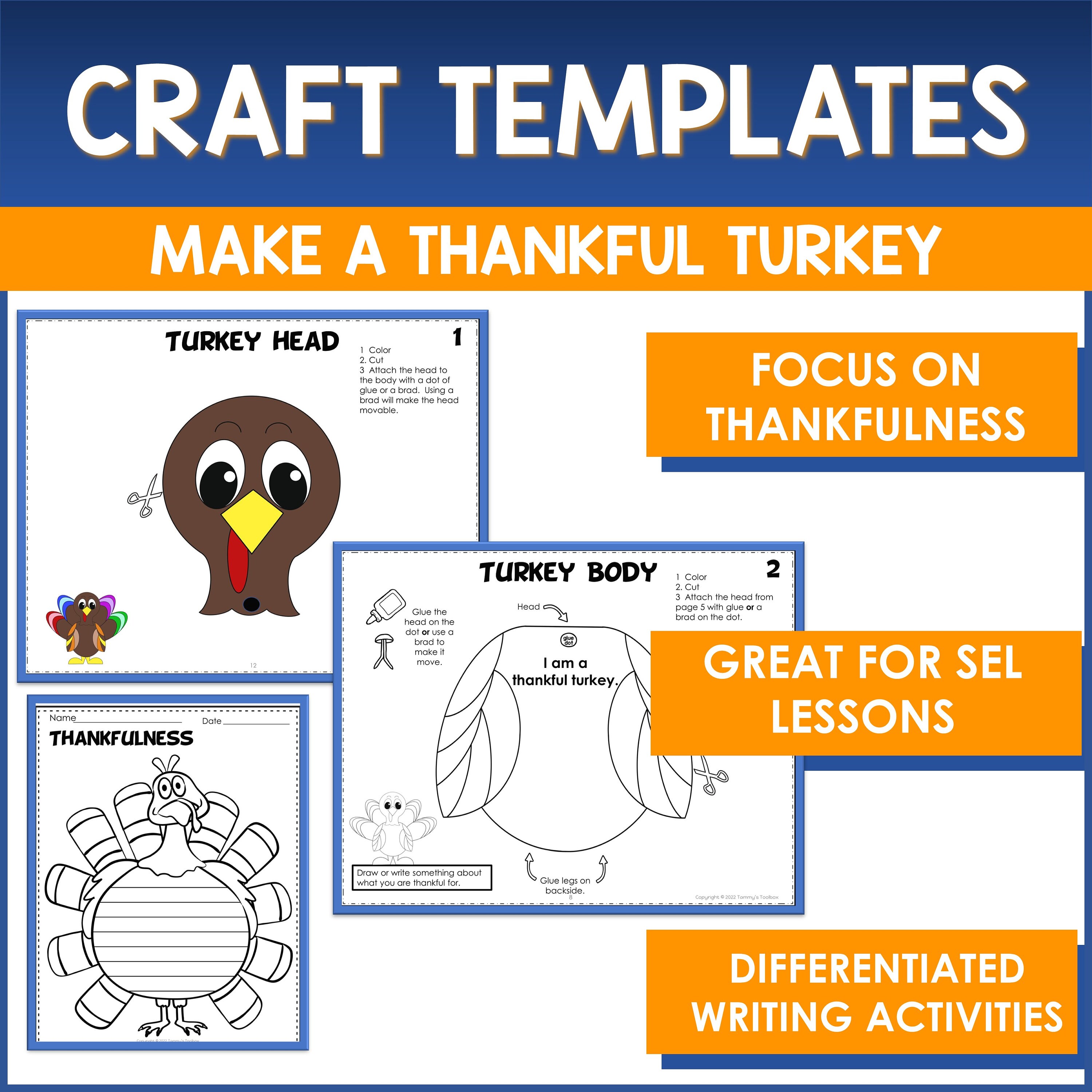 Disguise a Turkey Craft, Thanksgiving Craft Kit, and Writing Activities ...