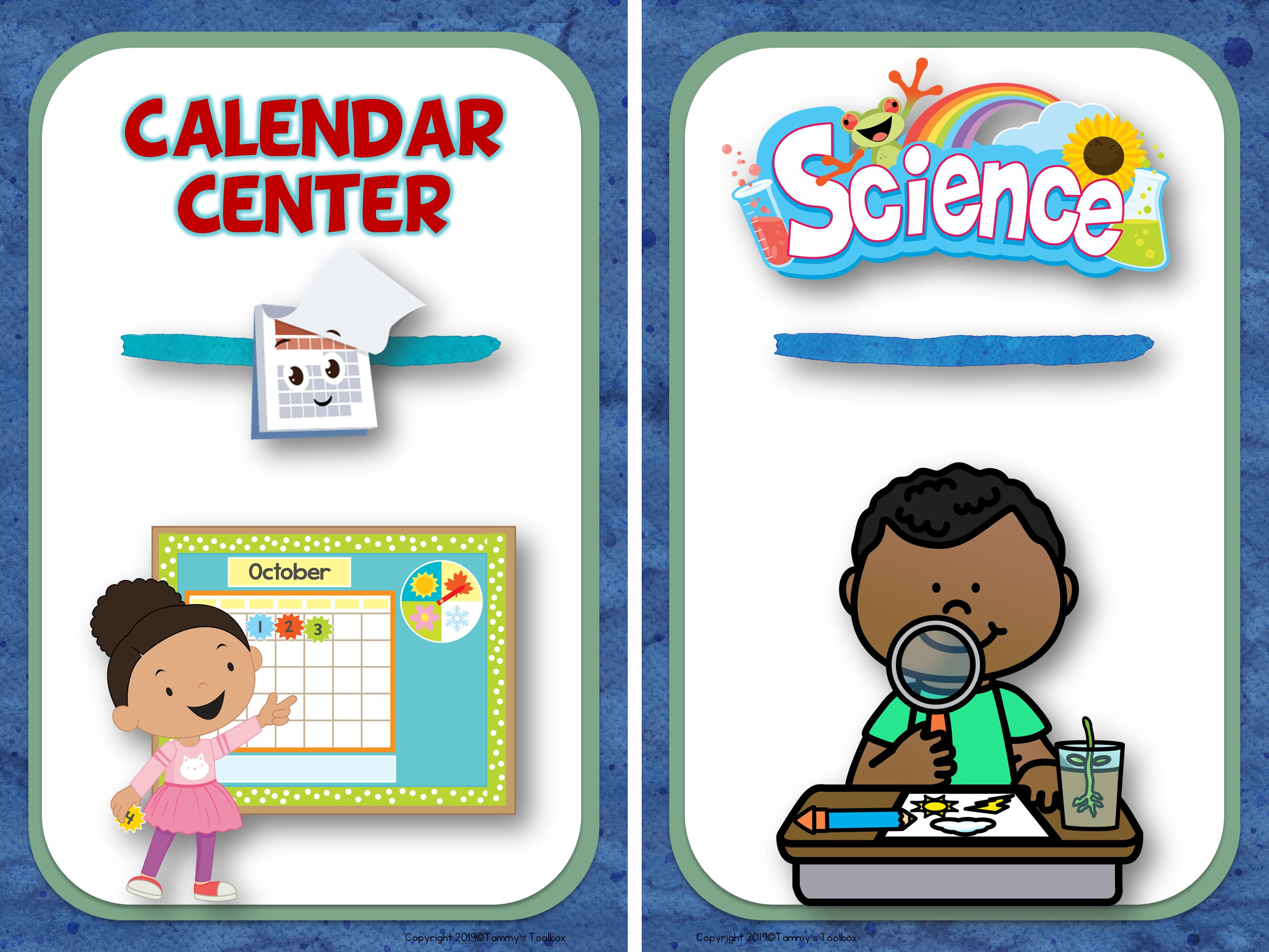 Classroom Center Labels in Watercolor Blue, Blue Classroom Decor ...