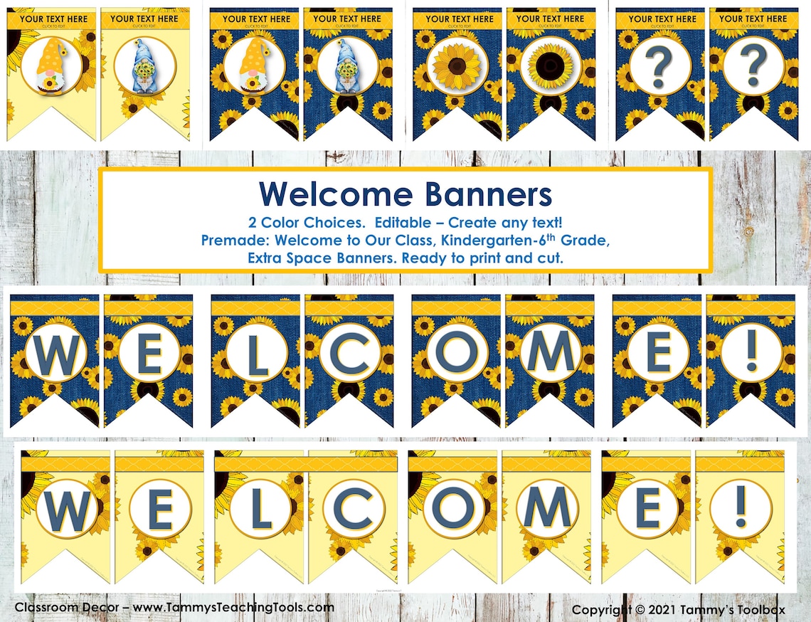 Sunflower Classroom Decor Set Editable, Sunflower Bulletin Board ...