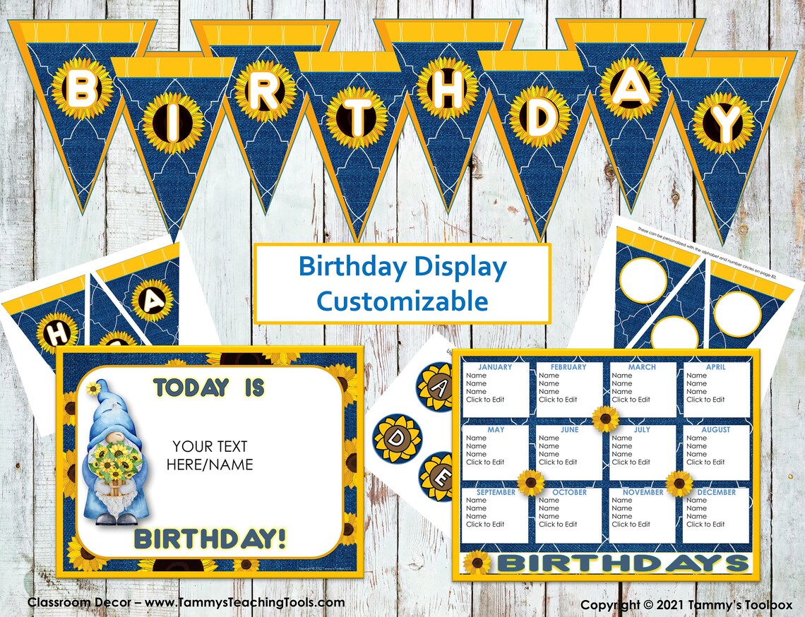 Sunflower Classroom Decor Set Editable, Sunflower Bulletin Board ...