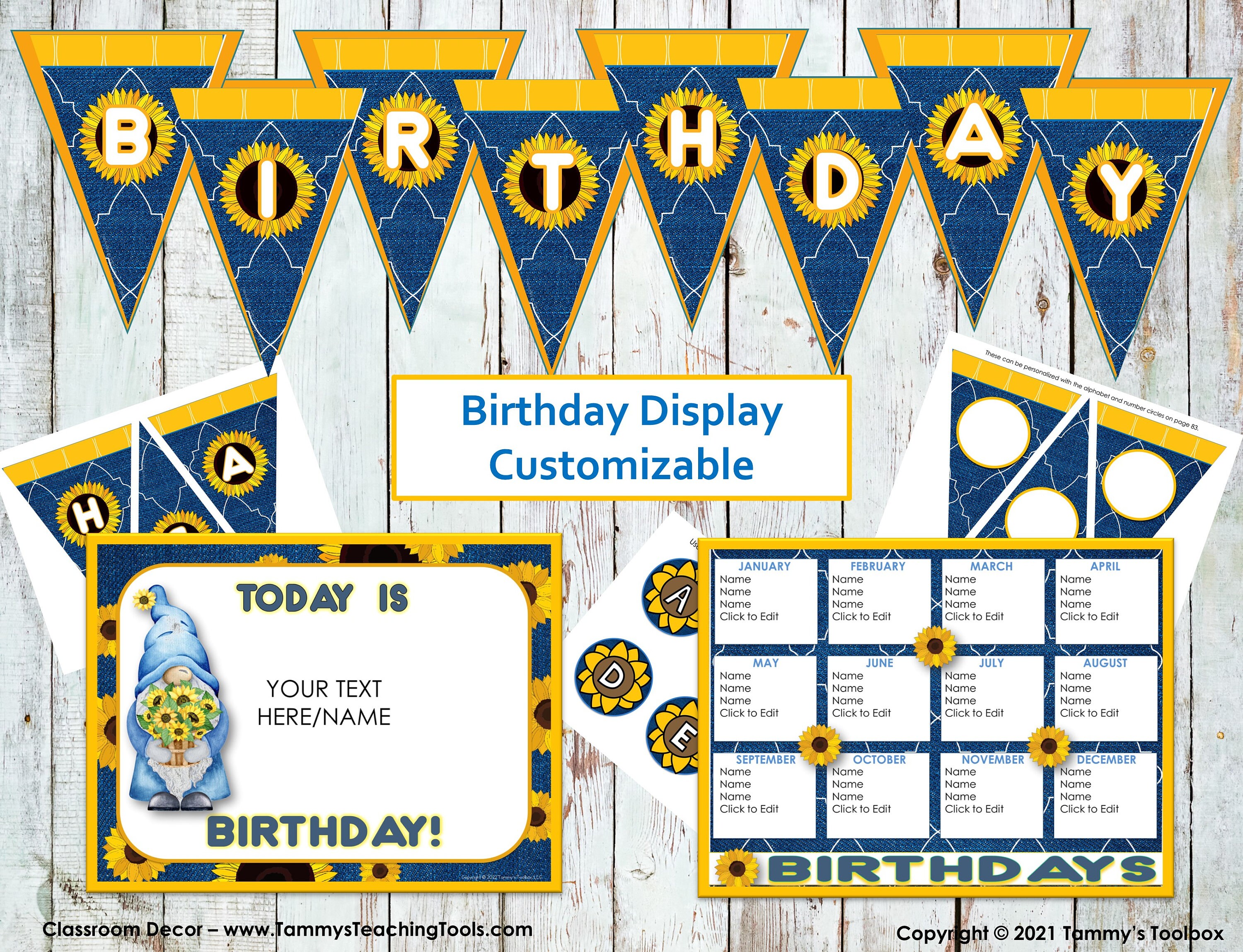 Sunflower Classroom Decor Set Editable, Sunflower Bulletin Board ...