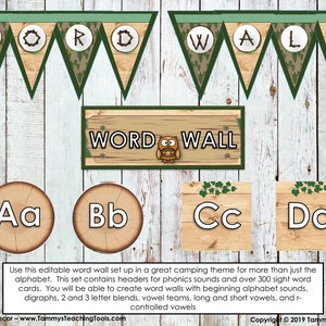 Sight Word Wall and Phonics Word Wall in Rustic Wood Camping Theme ...