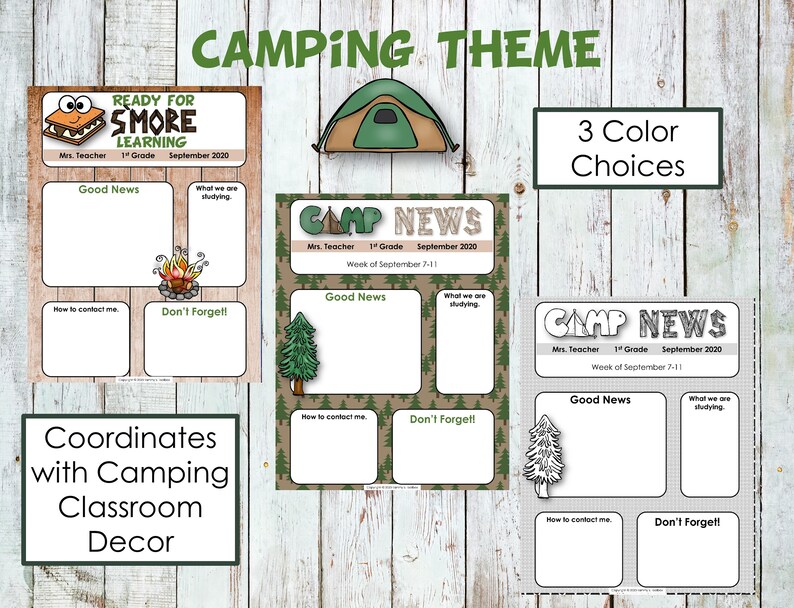 EDITABLE Camping Classroom Newsletter Templates, Rustic Classroom ...