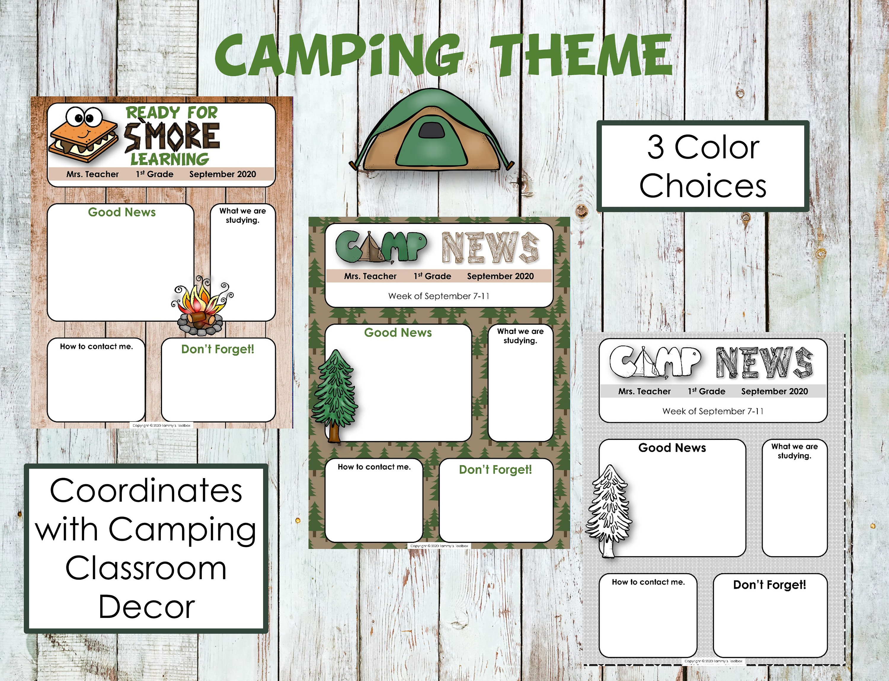 EDITABLE Camping Classroom Newsletter Templates, Rustic Classroom ...