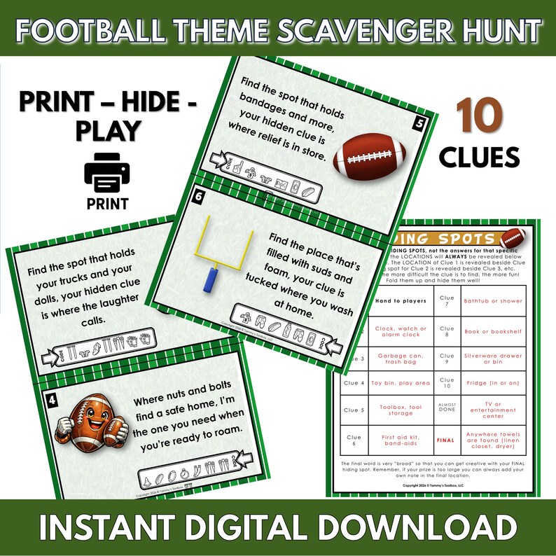 Halftime Locker Room Football Scavenger Hunt, Printable Puzzle Game for ...