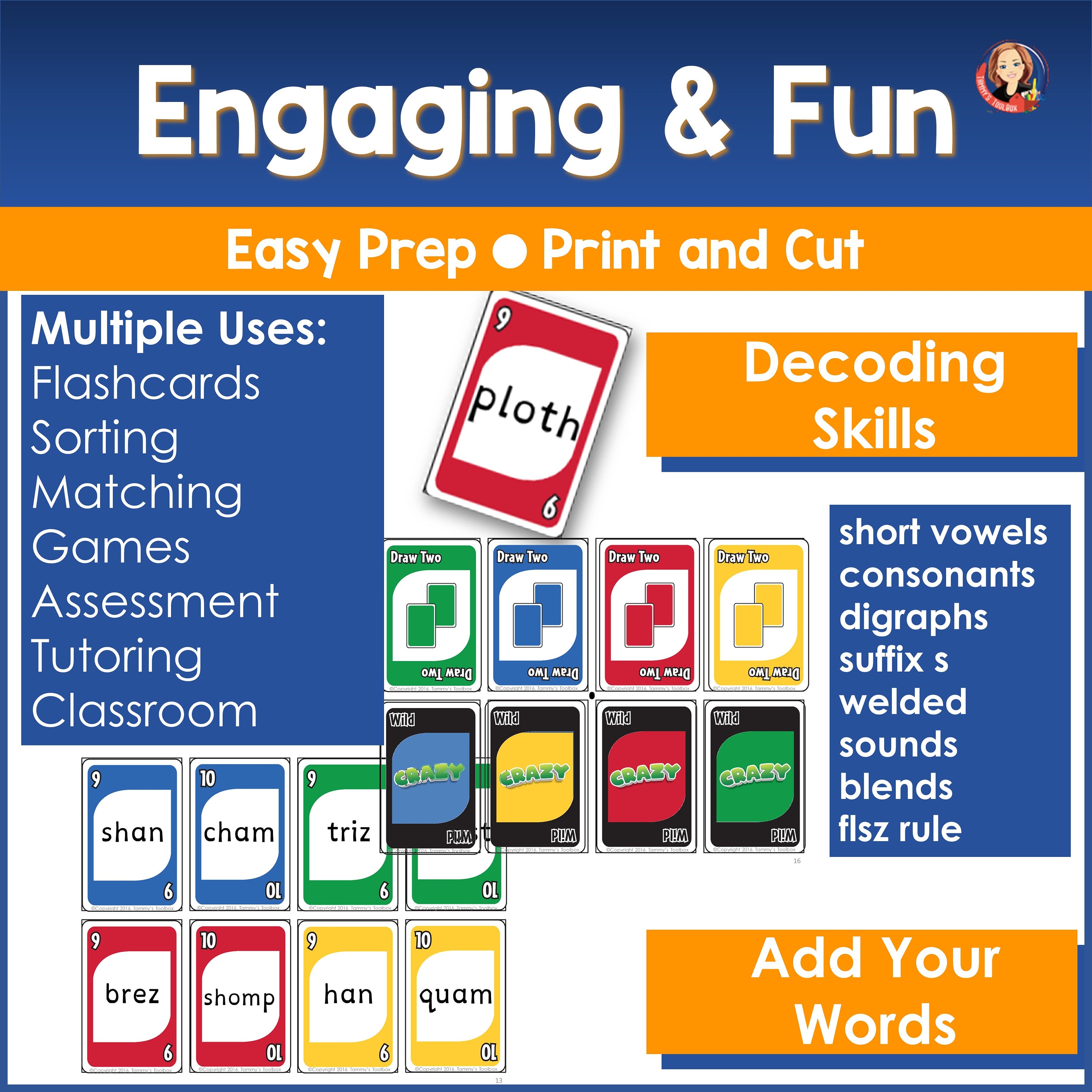 Decoding Nonsense Words Phonics Card Game for Classroom and Home. Fun ...