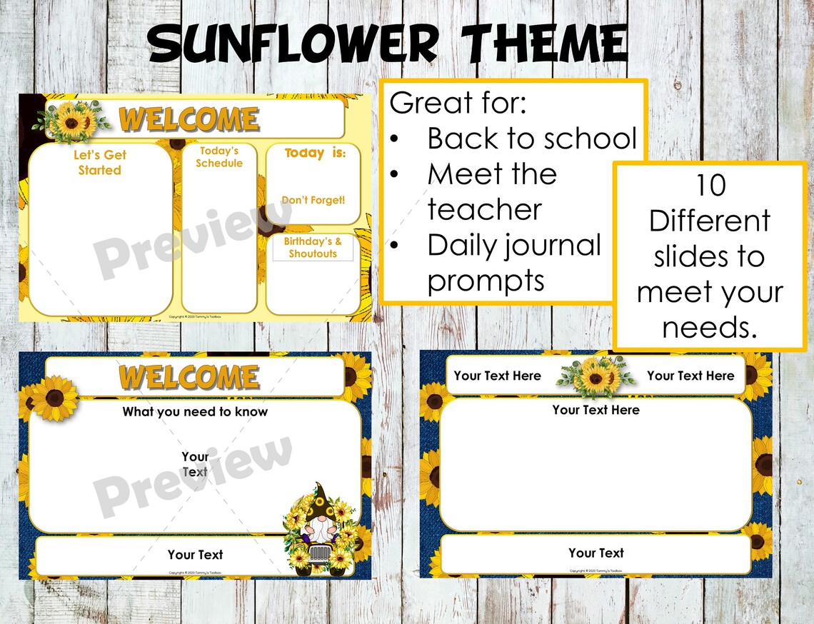 Digital Morning Meeting and Assignment Slides in Sunflower Theme - Etsy