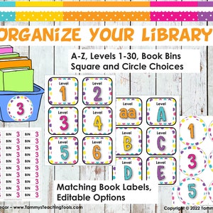 Classroom Library Book Bin Labels in Bright Polka Dots Classroom Decor ...