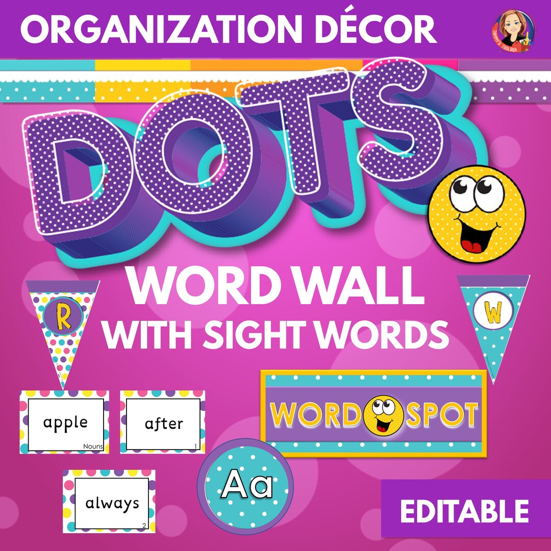 Sight Word and Phonics Word Wall in Polka Dot Classroom Decor, Sight ...