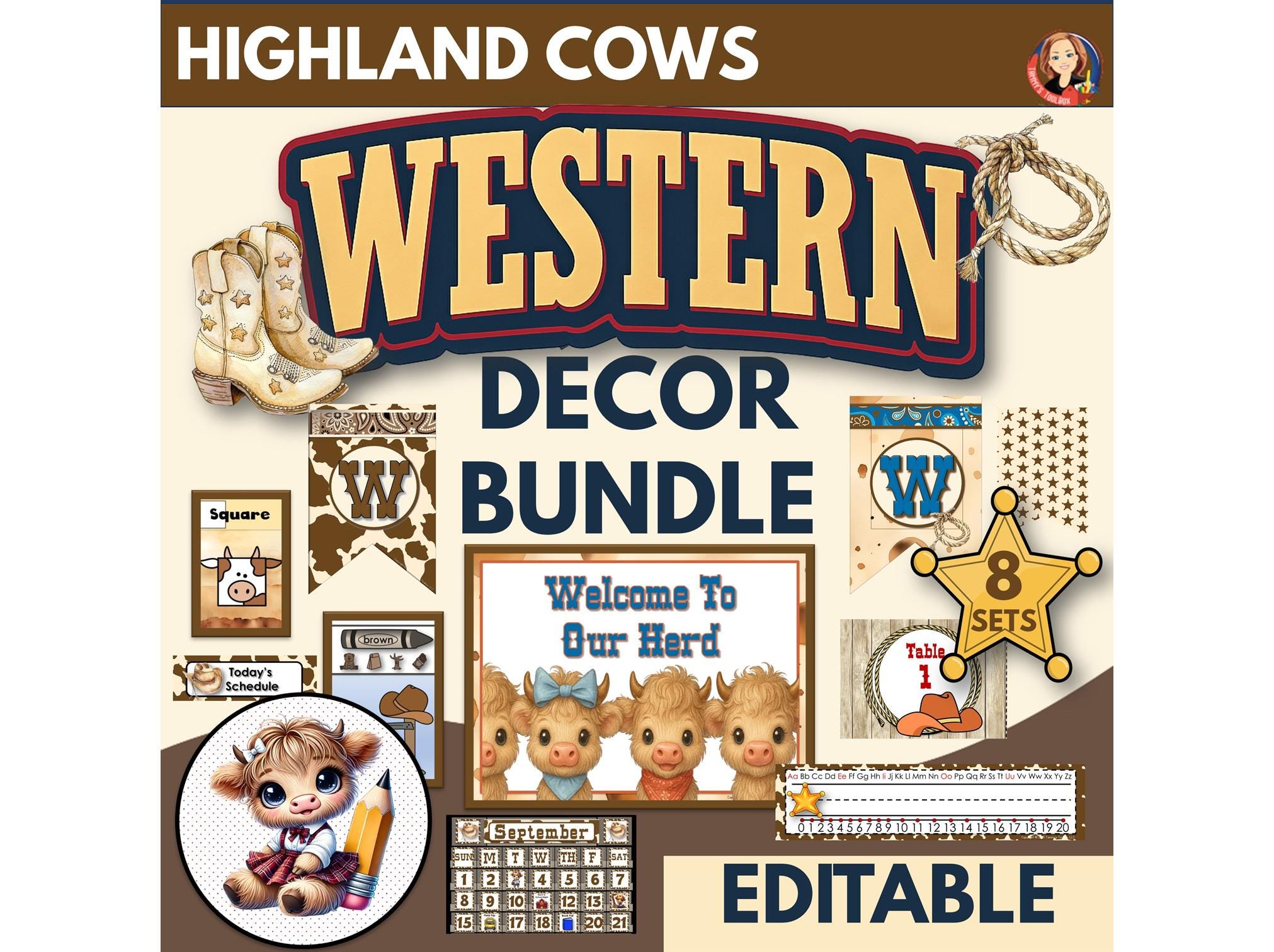 Editable Wild Western Classroom Decor Bundle | Highland Cow Theme ...