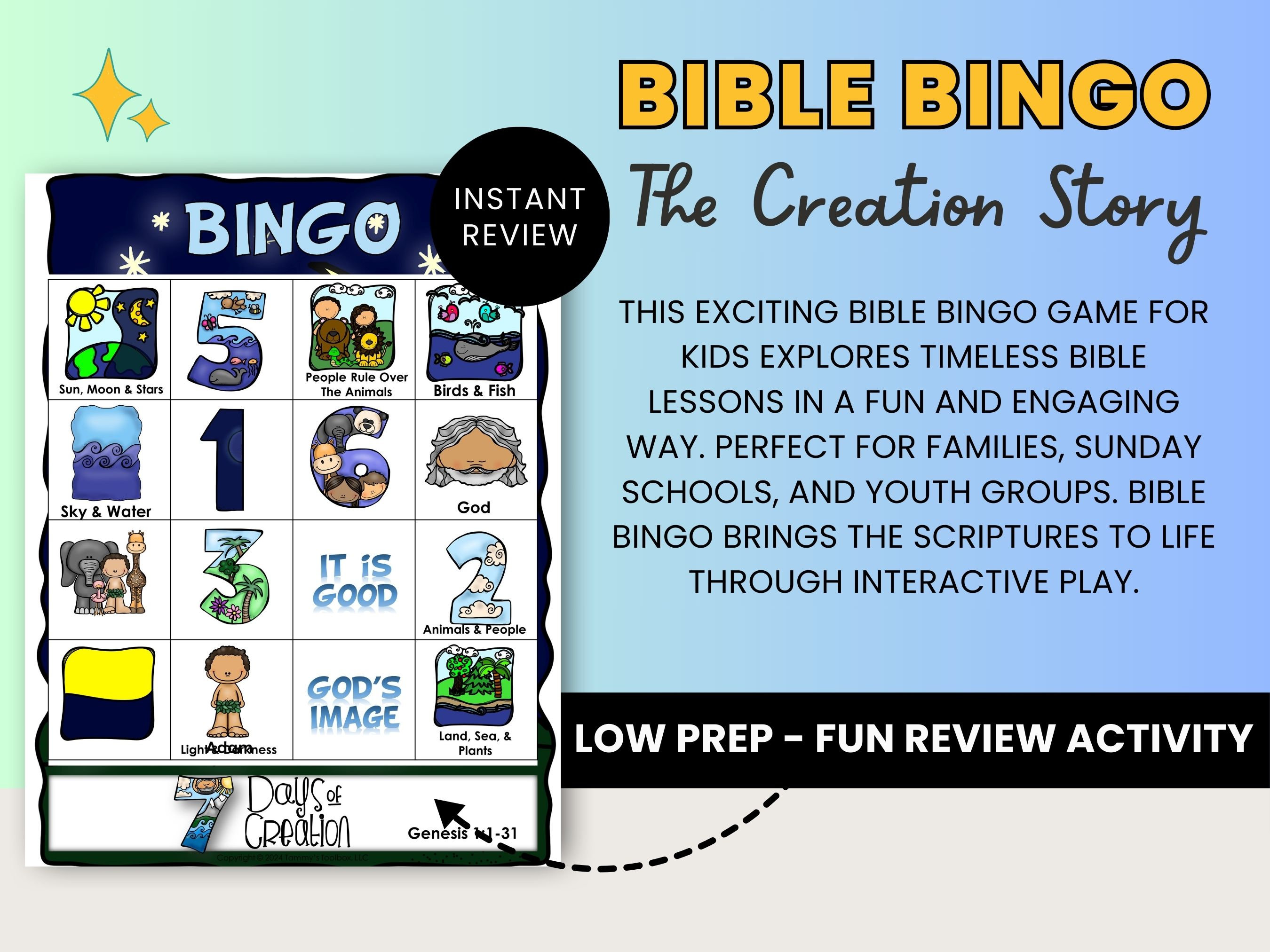 Bible Bingo, Bible Lesson Game for Kids, the Story of Creation ...
