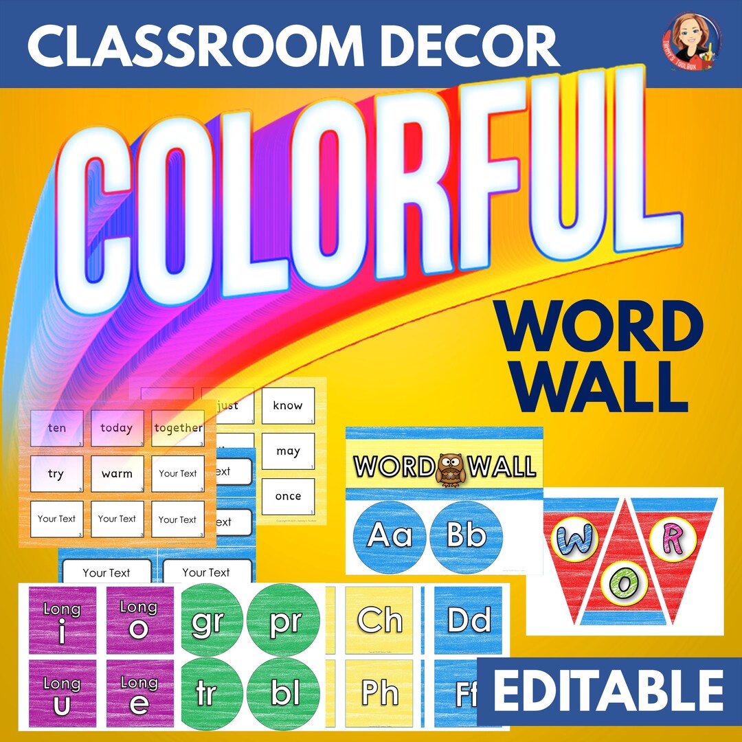 Sight Word and Phonics Word Wall in Bright Solid Colors Theme - Etsy ...