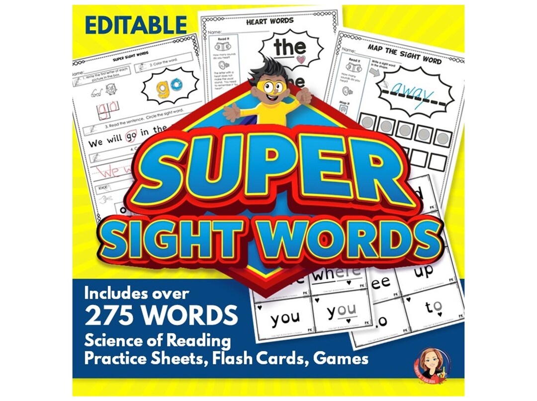 Sight Word Worksheets, Flashcards & Bonus Editable File for Customized ...