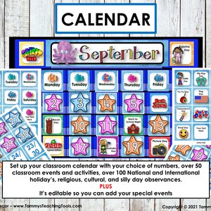 Ocean Under the Sea Theme Classroom Calendar, Sea Life Monthly Calendar ...