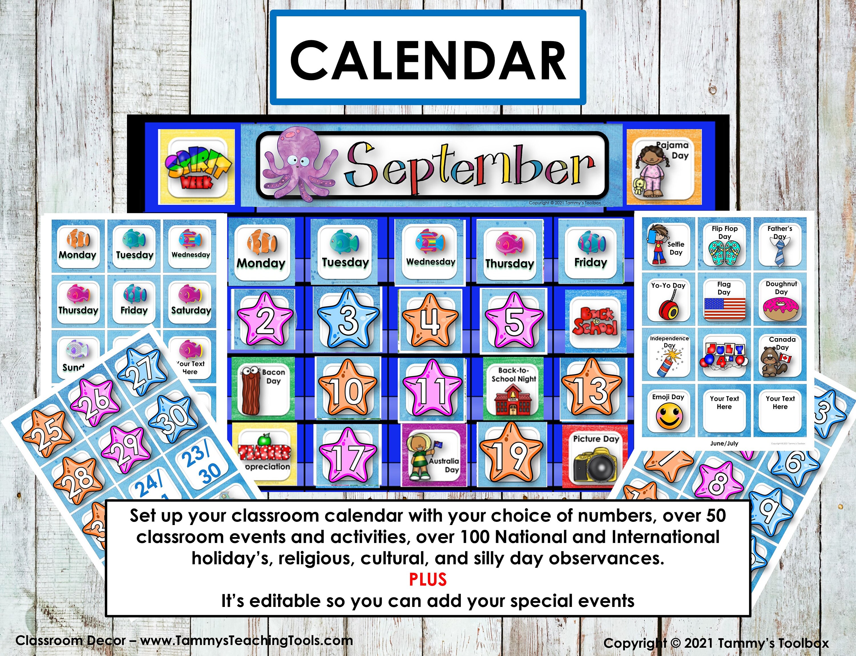 Ocean Under the Sea Theme Classroom Calendar, Sea Life Monthly Calendar ...