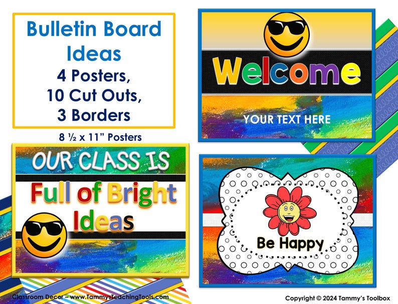 Bright Rainbow Classroom Decor, Emoji Rainbow Back to School Bulletin ...