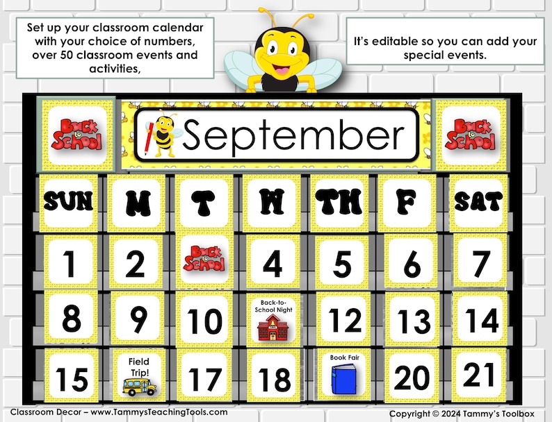 Bee Classroom Decor Calendar and Class Schedule, Bee Theme Classroom ...