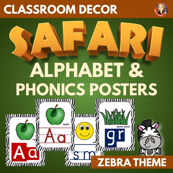 Alphabet Posters and Phonics Charts in Zebra Theme / Safari - Etsy