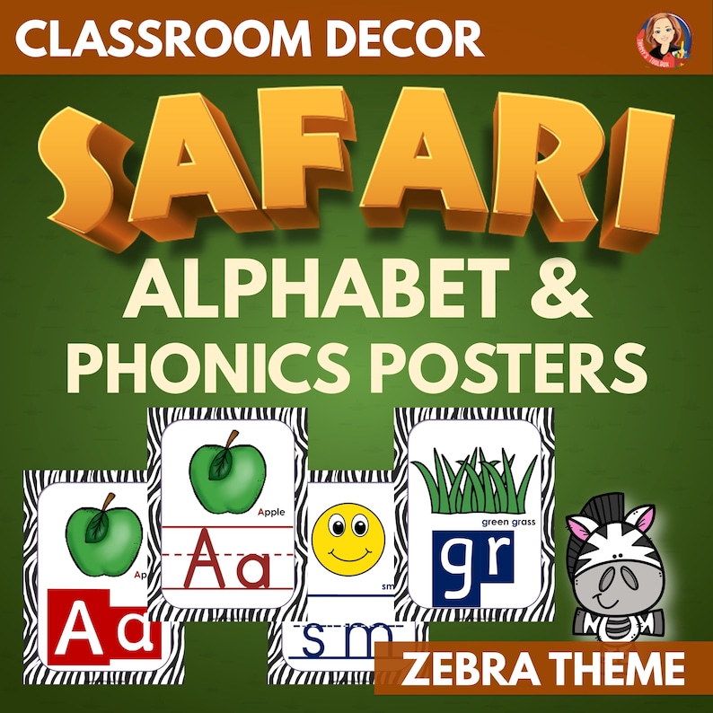 Alphabet Posters and Phonics Charts in Zebra Theme / Safari - Etsy