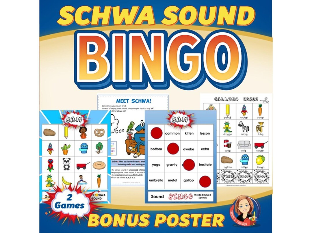 Schwa Sound Bingo Game, Phonics Vowel Sounds Activity for Grades 2-4 ...